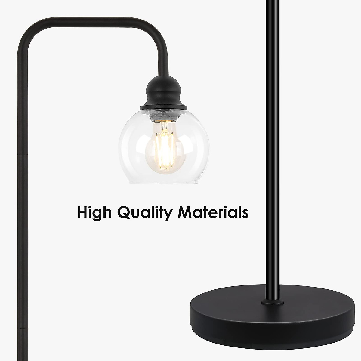 Modern LED Floor Lamp, Industrial Floor Lamps with Hanging Clear Glass Shade, Black Classic Reading Tall Lamp for Office, Standing Lamps for Living Room Study Room Bedroom Farmhouse(Bulb Incl.)
