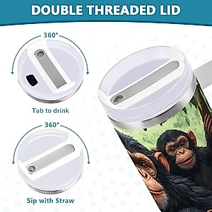 Nexawaveo Cold Cup Monkeys on Tree XL Insulated Tumbler with Handle Lid Straw 30-40 oz Reusable Cupholder Friendly Water Bottle