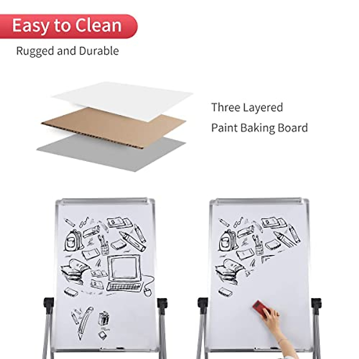 Dry Erase Board with Stand, Double Sided Magnetic Whiteboard, 24 x 36 Portable Height Adjustable White Board with Aluminium Frame