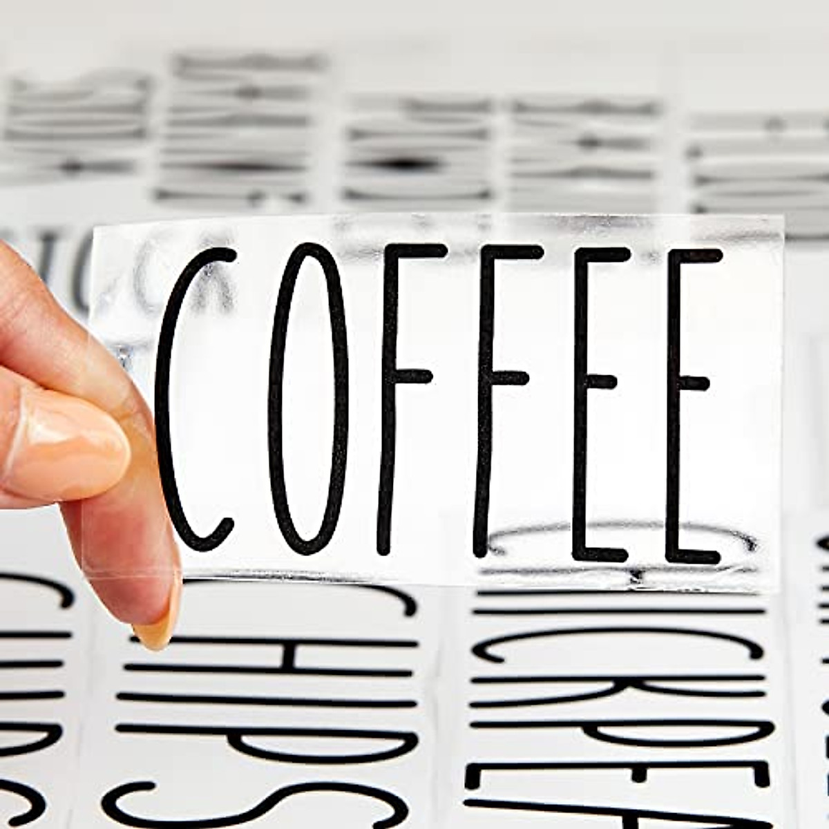 Talented Kitchen 136 Pantry Labels for Food Containers, Preprinted Clear Kitchen Food Labels for Organizing Storage Canisters & Jars, Black All Caps + Numbers Stickers (Water Resistant)