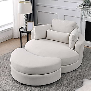 Swivel Accent Barrel Chair with Storage Ottoman,Comfy Teddy Upholstered 360° Recliner Sofa Club Chaise Leisure Round Lounge Armchair Singel Lazy Sofá Arm Chairs and Footrest Set for Living Room/Hotel