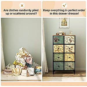 AOPSEN Tall Dressers for Bedroom with 8 Drawers, Storage Drawer Unit for Closet, Fabric Organizer Chest of Drawers for Kids, Living Room, Nursery, Steel Frame, Wood Top