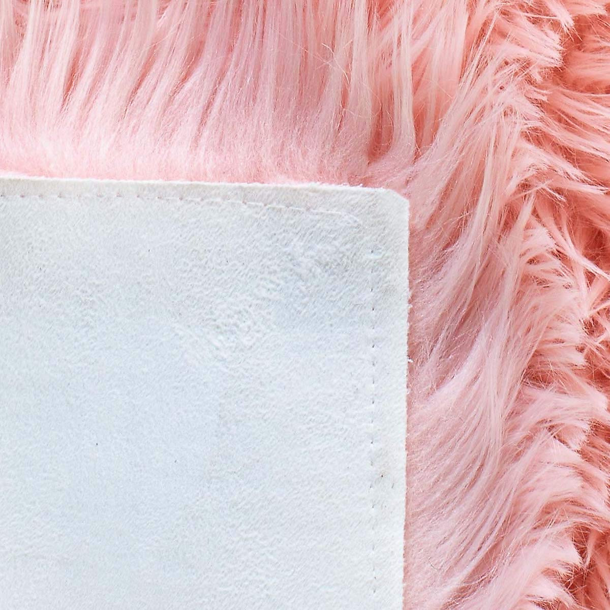 XIGG Luxury Shag Carpets, Soft Faux Sheepskin Fluffy Rugs for Bedroom Kids Room, High Pile Faux Fur Area Rug Bedside Floor Carpet Photography, Non Shedding,Pink,30X30CM/1X1Feet