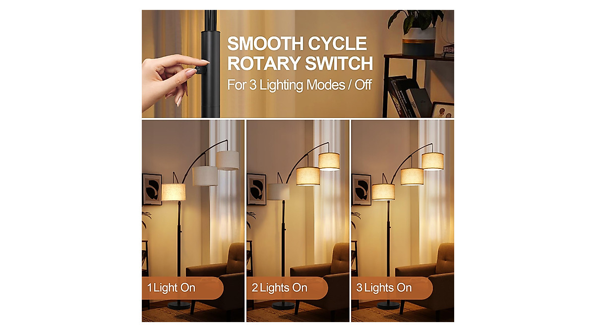 OUTON Arc LED Floor Lamp - Modern 3-Arm Adjustable Floor Lamp