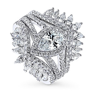 BERRICLE Sterling Silver Halo Wedding Engagement Rings Pear Cut Cubic Zirconia CZ Split Shank Ring Set for Women, Rhodium Plated Size 6