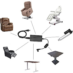 YL Electric Sofa Recliner Transformer Charger or Lift Chair Power Adapter 29V 2A for Okin,Limoss,Pride,Golden,Lazboy,Berkline,Med-Lift + AC Power Cable + Motor Cable