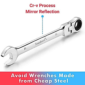 Towallmark 14-Piece Flex-Head Wrench Set, Ratcheting Combination Set, SAE 5/16"-11/16""& Metric 8-16mm, 72-Teeth,Cr-V Steel Ratchet Wrenches Set with Storage Bag for truck/garage projects, etc.