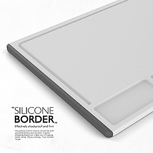 Cutting Boards for Kitchen – Large Plastic Kitchen Cutting Board, Dishwasher Safe Thick Chopping Board with Juice Grooves, for Meat, Fruits, Veggies, Easy Grip Handle, Non-Slip (Grey)