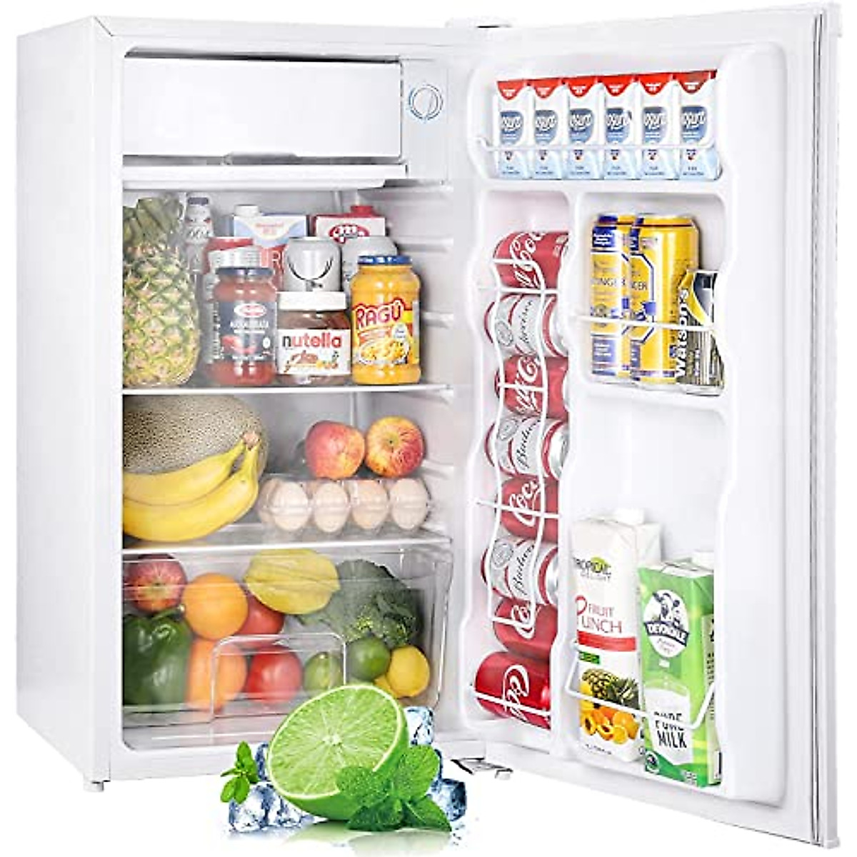 Upstreman 3.2 Cu.Ft Mini Fridge with Freezer, Single Door Mini Fridge, Adjustable Thermostat, Mini Refrigerator for Dorm, Office, Bedroom, White-BR321