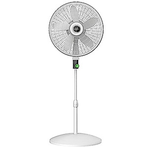 Lasko EcoQuiet Oscillating Pedestal Fan with Whisper Quiet DC Motor, 12 Speeds, 8 Hour Timer, Adjustable Height, Remote Control, White, S18705, Large
