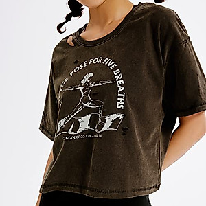 Shirts for Teens Girls, Y2K Crop Top T Shirt, Short Sleeve Tops T in Soft Breathable, Tops Sweaters for Women in Charcoal (Brown, Large)