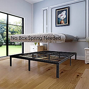 QUALEONA Full Bed Frame, 14 Inches Platform Bed Frame, 3500lbs Heavy Duty Steel Slat Anti-Slip Support, No Box Spring Needed, Noise Free, Easy Quick Assembly, Underbed Storage Space, Black