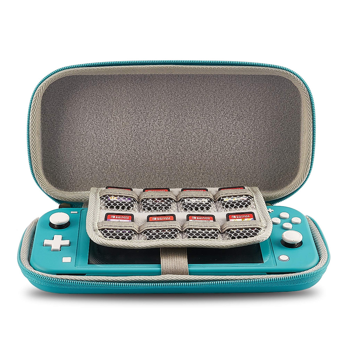 FUNLAB Carrying Case and Screen Protector for Nintendo Switch Lite,Portable Hard Shell Travel Storage Bag with 8 Game Cards Cartridges - Turquoise