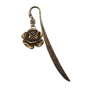 Amosfun 2pcs Retro Book Mark Vintage Metal Rose Bookmark Document Label Wedding Party Favor Gifts(Golden)