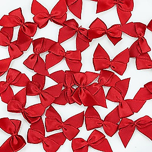 200pcs Mini Satin Ribbon Bows Flowers Red Craft Satin Ribbon Bows 1 Inch Pre-Tied Ribbon Satin Bows Small Christmas Satin Ribbon Bows for DIY Crafts Gift Wedding Party Sewing Scrapbooking(Red)