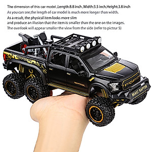 SASBSC Toy Pickup Trucks for Boys F150 Raptor DieCast Metal Model Car with Sound and Light for Kids Age 3 Year and up Black