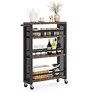 LITTLE TREE 4-Tier Slim Rolling Storage Cart with Handle, Narrow Utility Trolley carts with Wheels for Small Place