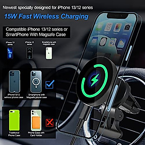 DACK Mag-Safe 15W Car Cigarette Lighter Wireless Charger, Magnetic Auto-Alignment Air Vent Mount Holder with Dual Port PD&QC3.0 Fast Charging for iPhone 13/13 Pro/ 13 Pro Max/12 Series