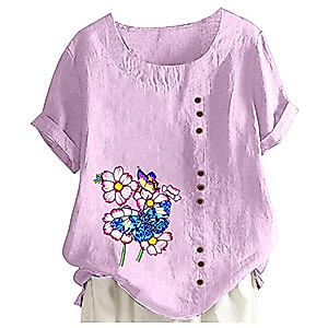 Cheifay Tank Tops Women Cotton Pack Cotton Linen Tops Women Button Down Short Sleeve Cozy Outfits Relaxed Light Tunics Relaxed Frill T-Shirts Tank Tops Women Graphic Gym