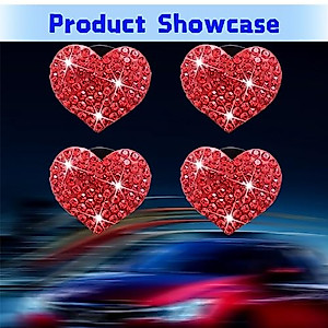 cueclue 4 PCS Bling Car Air Conditioner Outlet Clip, 1.07" x 1.07" Heart-Shaped with Rhinestones Vent Clip, Car Decoration Accessories, Products Compatible with Most Car Models (Red)