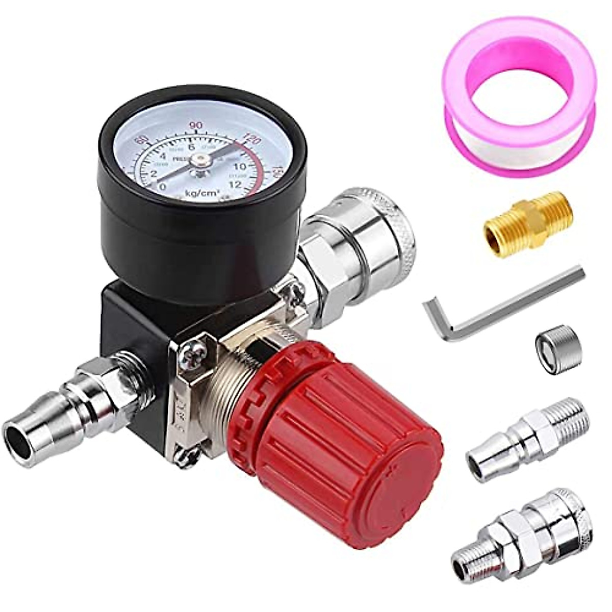 Preciva Air Compressor Pressure Regulator with Dial Gauge, 0-175 PSI Air Gauge for Air Compressor and Air Tools (Four Way Valve)