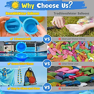 Reusable Water Ballons for Kids Magnetic, 8 Pcs Refillable Water Balloons Silicone Water Bomb Balls for Kids Adults Outdoor Activities Swimming Pool Party Supplies