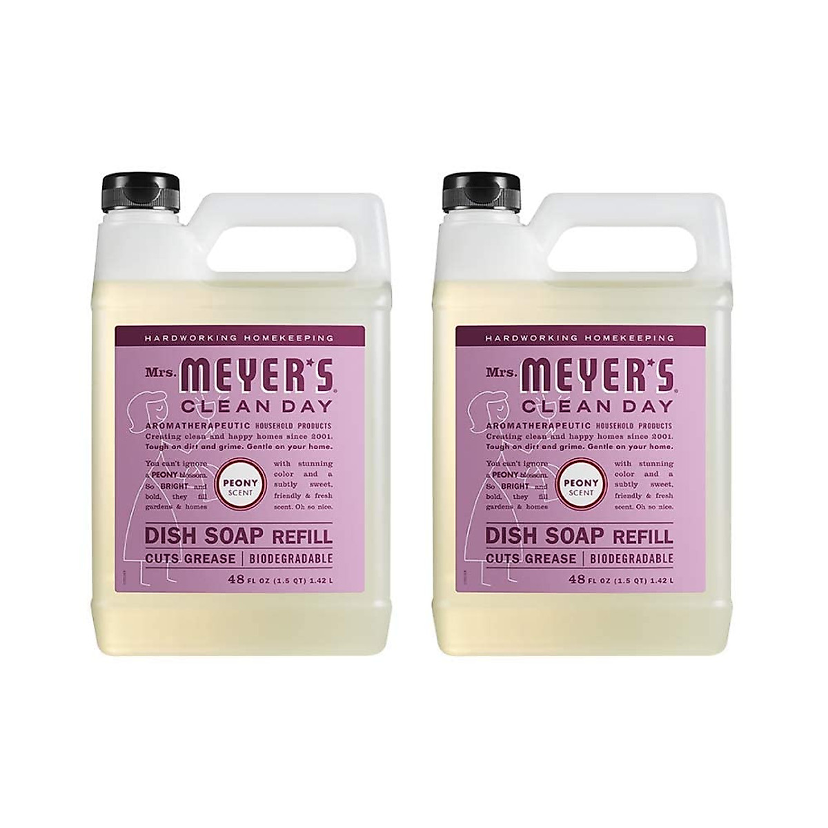 MRS. MEYER'S CLEAN DAY Liquid Dish Soap Refill, Peony, 48 FL Oz. (Pack of 2)
