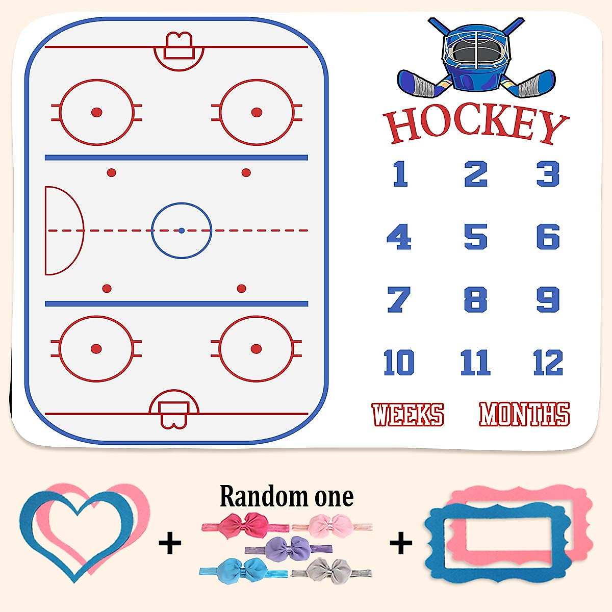 PHMOJEN Baby Age Milestone Blanket, Hockey Stadium Blanket for Nursery, Baby 1-12 Months Growth Chart, Includes 4 Frame and 1 Headband 47"x40" BTLSPH298