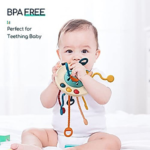 Montessori Toys for 1 Year Old Airplane Travel Essentials Kids Baby Toys 6 to 12 Months Sensory Toys for Toddlers 1-3 Pull String Fine Motor Skill Boy Girl Gifts BPA Free with Food Grade Silicone