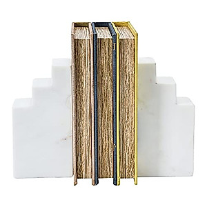 Main + Mesa Geometric Marble Bookends, White, Set of 2