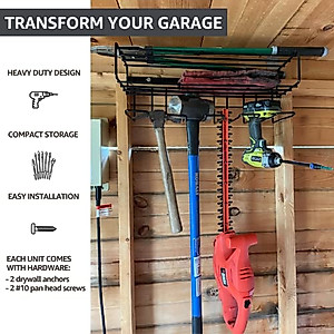 c2M Heavy Duty Floating Tool Shelf & Organizer | Wall Mounted Garage Storage Rack for Handheld & Power Tools | USA Made, 100# Weight Limit, Compact Steel Design | Perfect for Dewalt Tools | Yellow