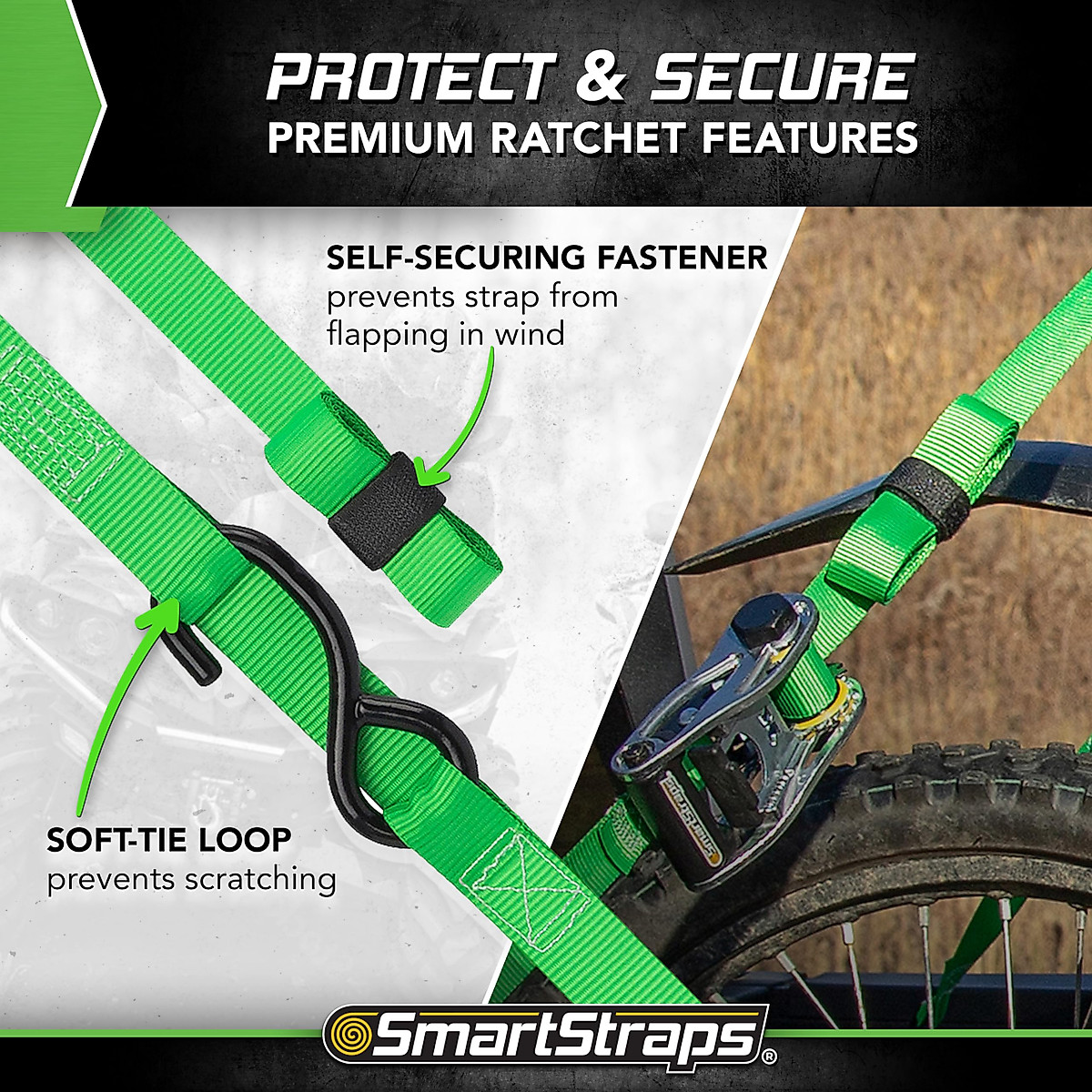 SmartStraps Ratchet Straps - 14ft GRN Premium RatchetX 4pk 1,500lb