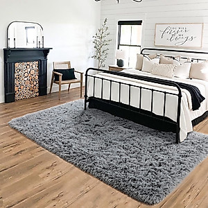 PAGISOFE Grey Fluffy Rugs for Bedroom 4x6 Area Rug Shag Rug for Kids Room Furry Carpet Modern Living Room Rug Soft Shaggy Boys Rug Fuzzy Throw Rugs for Home Decor Aesthetic, Dorm Nursery Gray