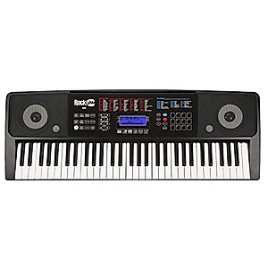 RockJam 61 Key Touch Display Keyboard Piano Kit with Digital Piano Bench, Electric Piano Stand, Headphones Piano Note Stickers, Sustain Pedal & Simply Piano Lessons