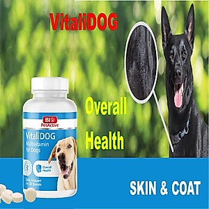 VitaliDOG Multivitamin for Dogs, Skin and Coat Supplement, Dog Prenatal Health Supplies, Vitamin A + E + B9 + B5 + H + Biotin + Amino Acids + Folic Acid for Dogs, 150 Chewable Tablets