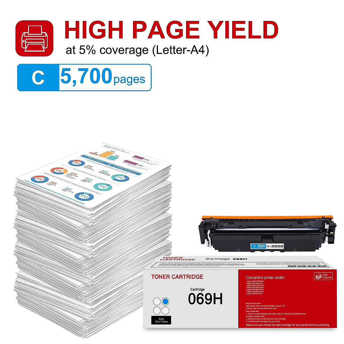1 Pack 069H 5097C001 Cyan Toner Cartridge 069H 5097C001 Compatible 5097C001 Replacement for Canon imageCLASS LBP673Cdw LBP674Cx LBP674Cdw MF752Cdw MF753Cdw MF751Cdw MF756Cx Printer