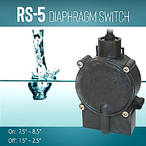 Little Giant RS-5 115-Volt Piggyback Diaphragm Pump-down Switch for Sump, Utility, Flood, Pond/Skimmer or Hydroponic Pumps, 18-Ft. Cord, Black, 599009