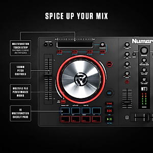 Numark Mixtrack 3 | All-In-One 2-Deck DJ Controller for Serato DJ Including an Long-Throw Pitch Faders, 5-inch High Resolution Jog Wheels and Virtual DJ LE & Prime Loops Remix Tool Kit