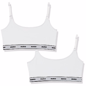 HUGO 2-Pack Repeat Logo Cotton Stretch Bralettes Chalk White