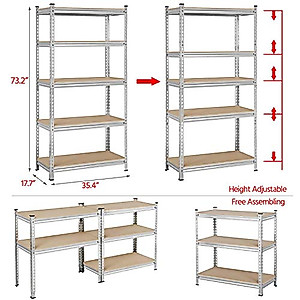 Topeakmart 5-Shelf Adjustable Storage Shelves Heavy Duty, Garage Shelving Units and Storage, 36" W x 18" D x 73" H