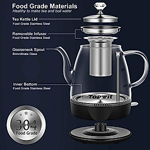 Topwit Electric Kettle Glass, Electric Tea Kettle Dual Purpose Design, BPA-Free Coffee Kettle, 1L Pour Over Hot Water Kettle with Removable Stainless Steel Infuser, Auto-shut Off & Boil-dry Protect