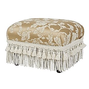 Jennifer Taylor Home Fiona Accent Footstool Ottoman, Champagne Beige Floral Jacquard with Ivory Trim