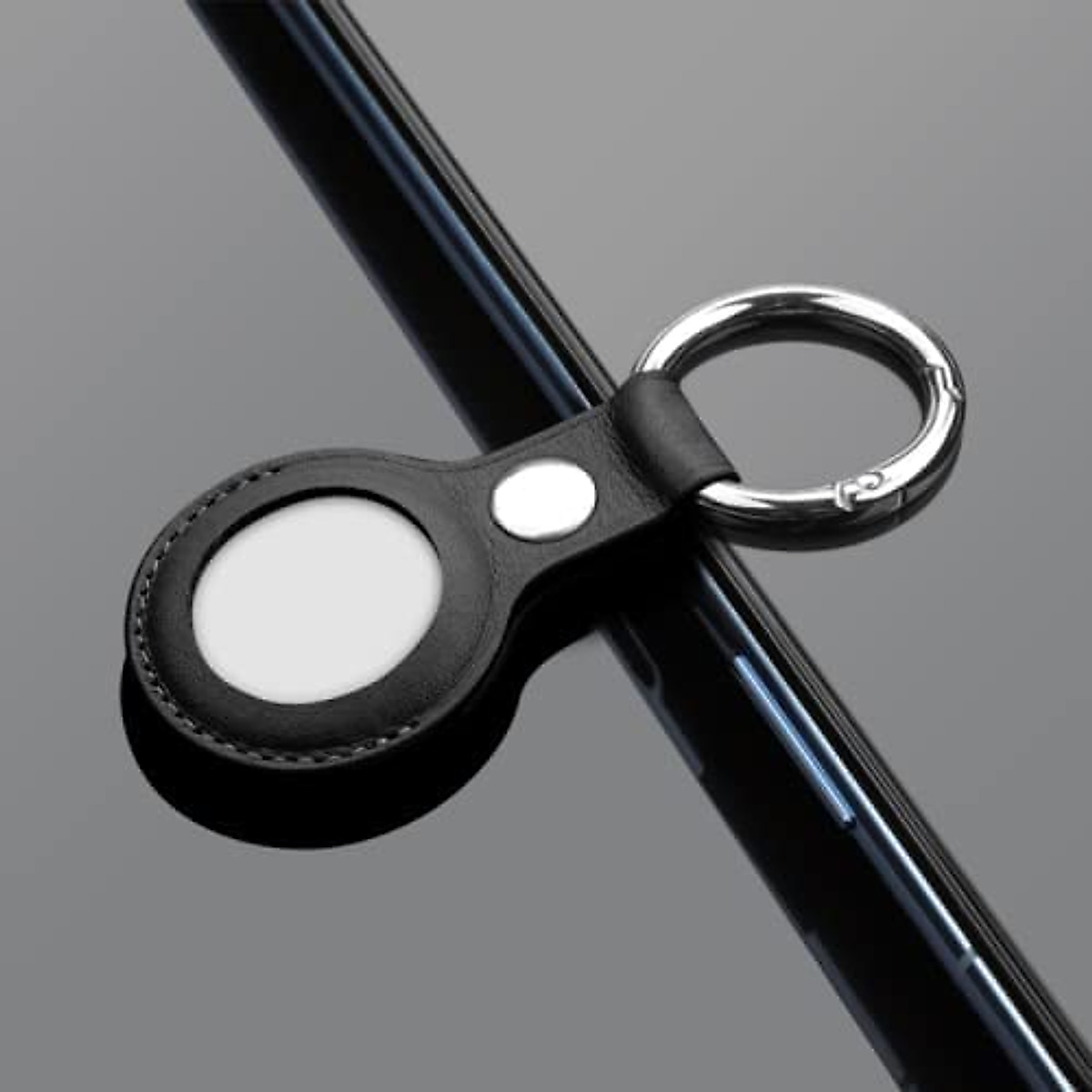 Airtag Leather Case GPS Leather Case Anti Scratch Protective Skin Protective Cover with Key Chain Easy to Connect with Key, Backpack and Clothing Bag(Black)