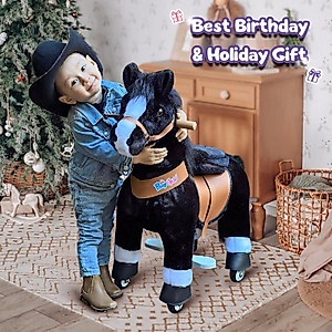 Pony Cycle Kids Riding Toys Horse Ride-on Pony Rider (with Brake/ 36" Height/Size 4 for Age 4-8) Riding Walking Horse Toy Plush Giddyup Boys & Girls for Indoor & Outdoor Rocking Animal Brown Ux426