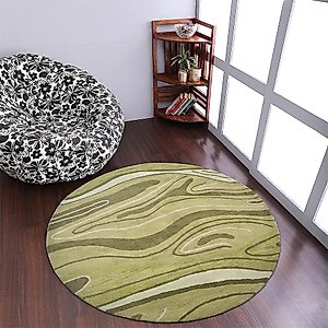 Hand Tufted Wool ECO-Friendly Area Rugs - 8'x8', Round Shape, Green, Abstract Modern Design, High Pile Thick Handmade Anti Skid Area Rugs for Living Room, Bed Room (K00672)