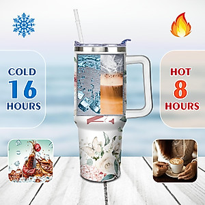 qoepfnsh Nurse Tumbler Pink Floarl 40 oz Tumbler with Handle Nurse Travel Coffee Mug Cup Stainless Steel Insulated 40oz Tumblers with Lid and Straw Nurse Gifts for Women