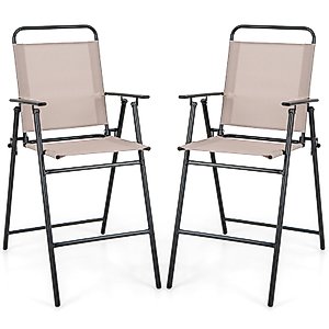 Giantex Outdoor Folding Bar Chair Set of 2, Bar-Height Patio Chairs with Backrest, Armrests, Footrest, Metal Frame, Patio Furniture Chair Set for Backyard Poolside Balcony, 330 LBS Capacity (1)