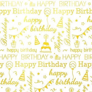 MR FIVE Large Size Gold Birthday Tissue Paper Bulk,20" x 28",White with Gold Happy Birthday Design Tissue Paper for Gift Bags,Gold Happy Birthday Tissue Paper for Birthday Party,30 Sheets