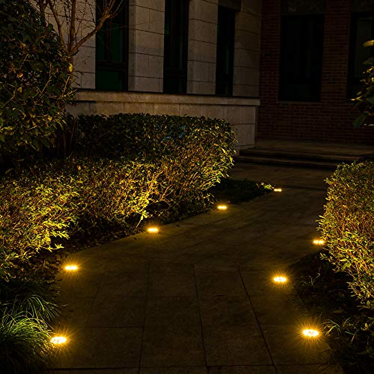SOLPEX Solar Ground Lights, 8 LED Solar Powered Disk Lights Outdoor Waterproof Landscape Lawn Lighting for Garden Yard Deck Walkway Patio Pathway (8, Warm White)