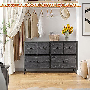 EnHomee Dresser for Bedroom with 6 Drawers, Wide Dressers & Chests of Drawers, Fabric Dresser, TV Stand for Bedroom, Closet, Hallway, Black Wood Grain Print